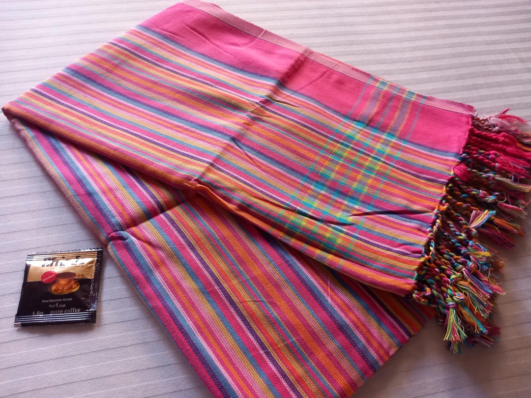Tanzanian Kikoy Pink Striped, African Kikoi Pink, Cotton Pareo, African ...