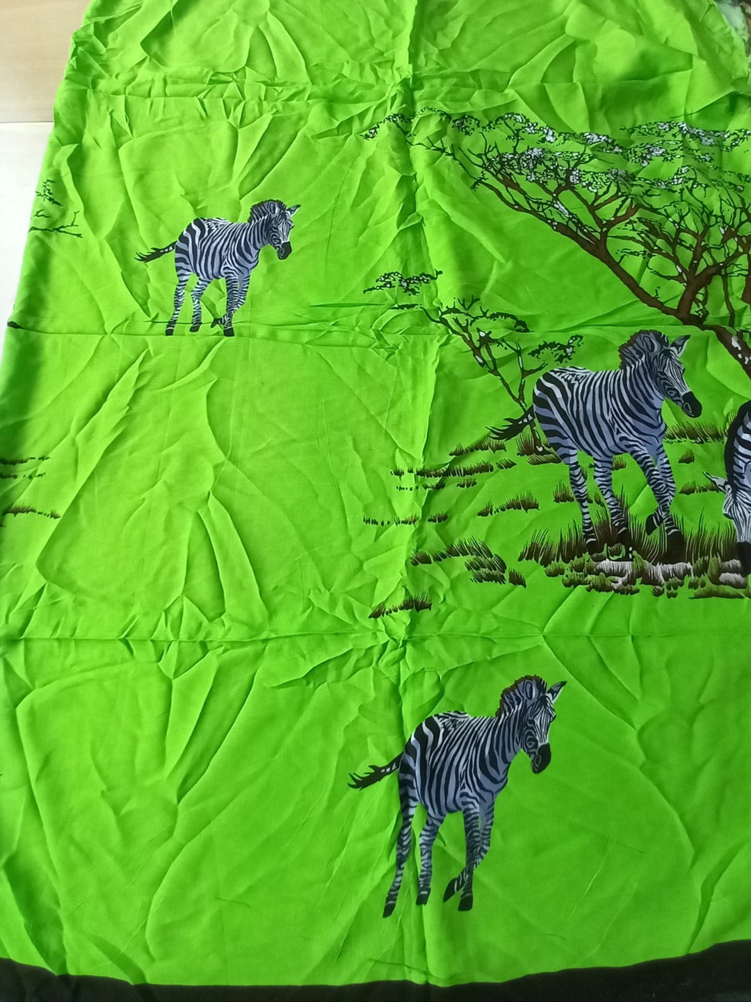 African Pareo Green Animal Print Fabric, Sarong African Zebra, Rayon ...