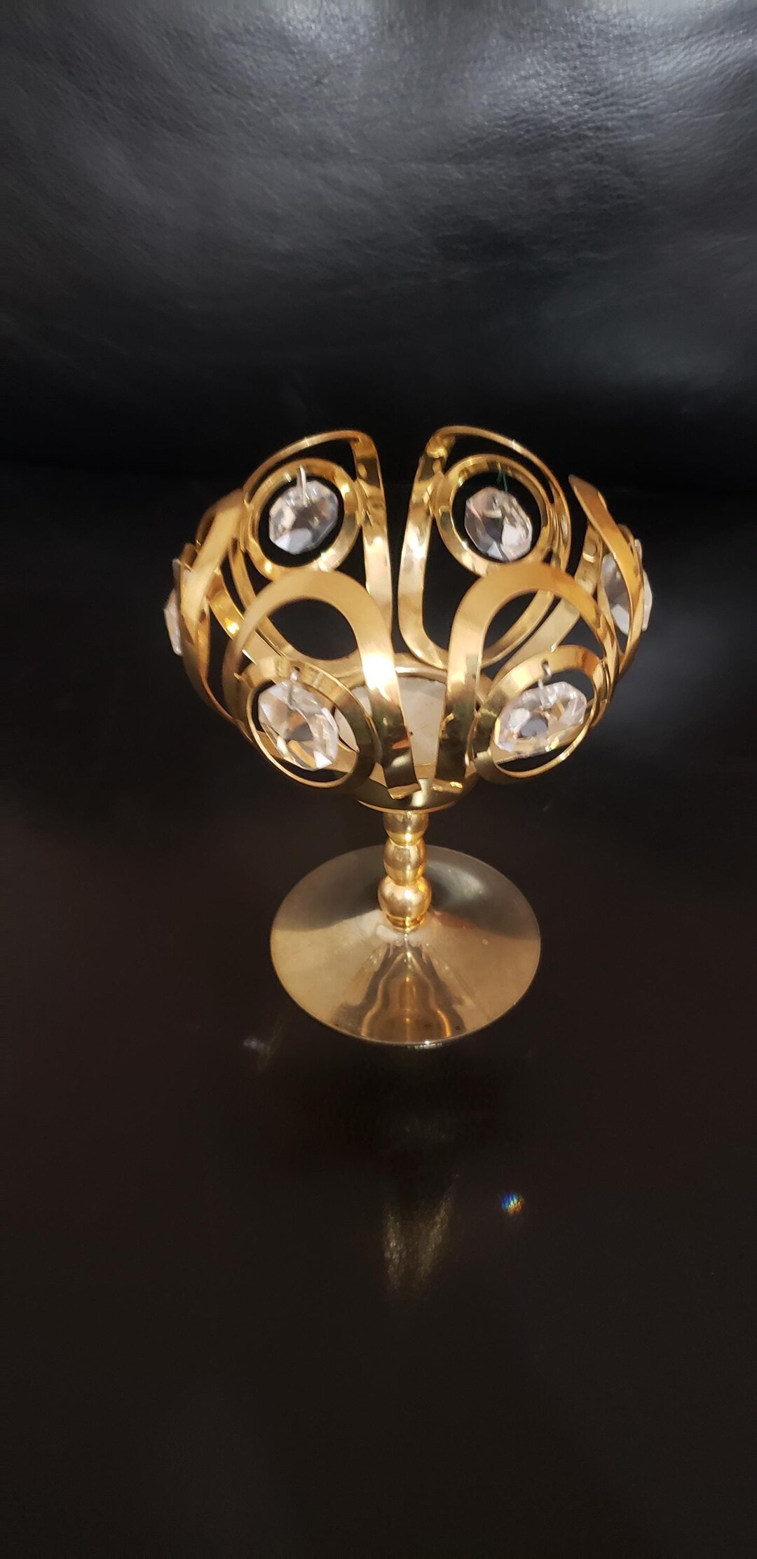 Vintage Gold Colored Votive Holder With Hanging Crystals, Gold Orb ...