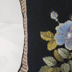 Vintage Needlepoint Floral and Velvet Pillow, Vintage Floral ...