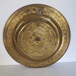 Vintage Brass Enamel Aztec Calendar Plate, Mexican Wall Decor (11 Inch ...