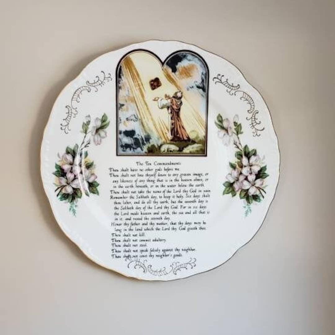 The Ten Commandments Hanging Plate, Vintage 10.5 Hanging Display Wall ...