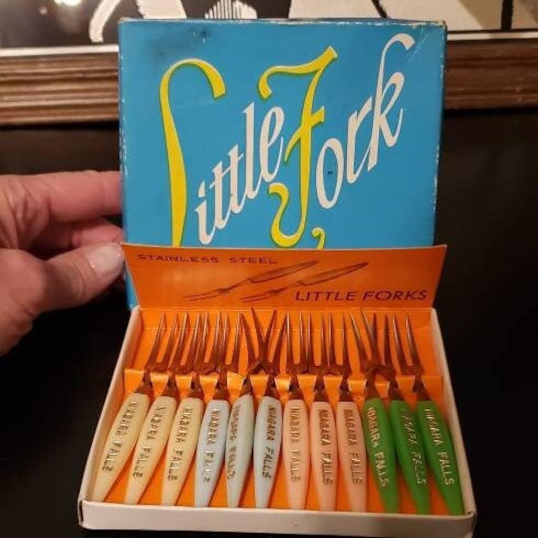 Vintage Set Of 12 Niagara Falls Little Forks In Original Box Hors D