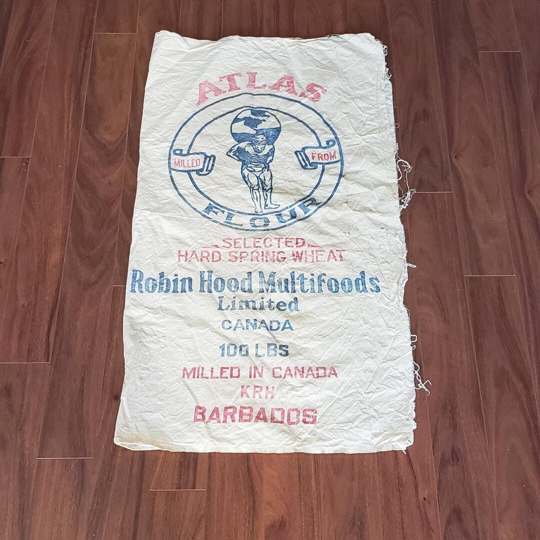 Vintage Robin Hood Multifoods Limited Flour Bag, ATLAS Flour 100lbs Bag ...