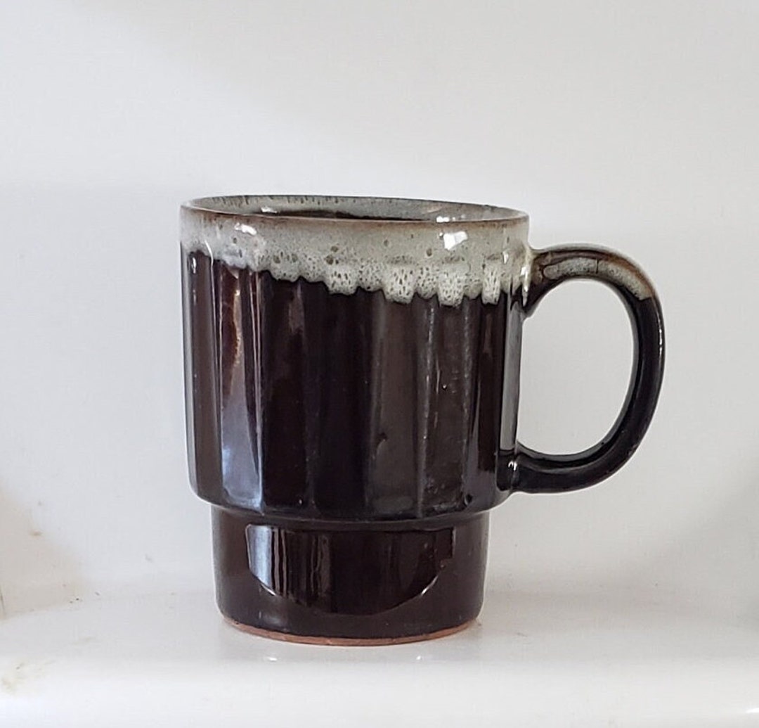 Brown Stoneware Drip Glaze Ceramic Coffee Mug , Vintage Brown Drip ...