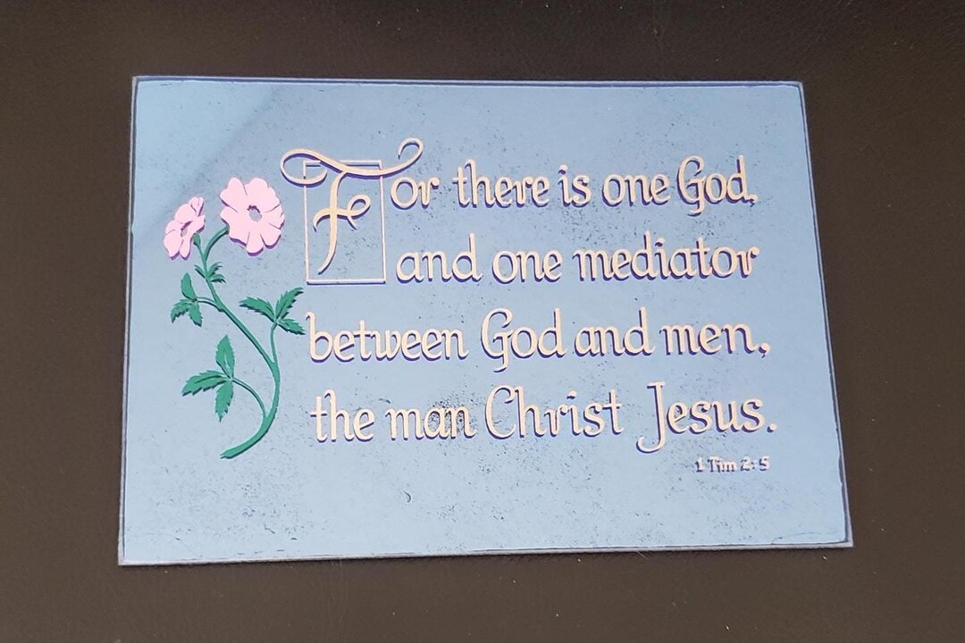 Vintage Blue Mirrored Glass Bible Verse Wall Hanging, for There is One ...