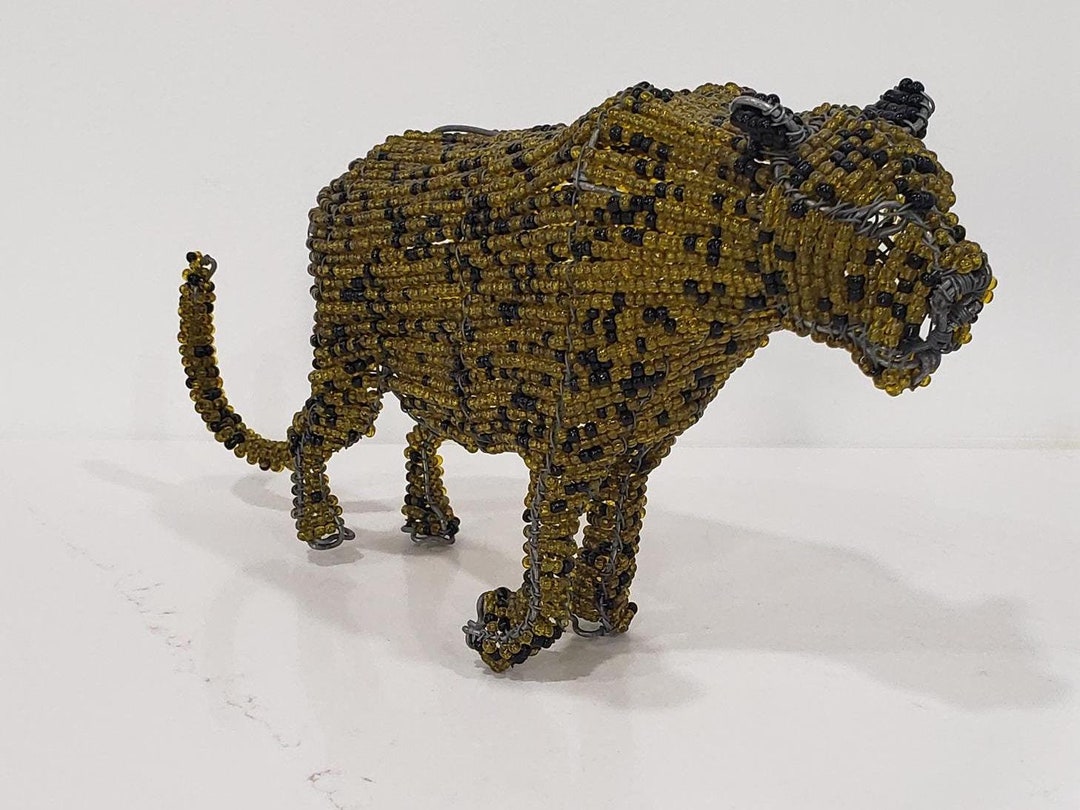Beaded Wire Animal Sculpture, Beads and Wire Animal , Beaded Leopard ...