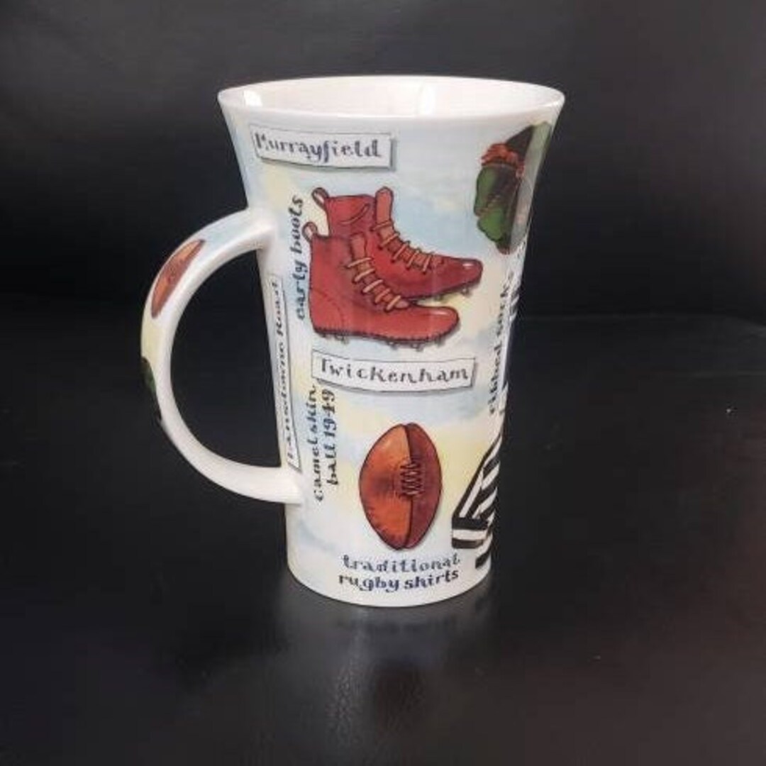 DUNOON Rugby Sports Coffee Mug, Design by Kate Mawdsley Tall Bone China ...