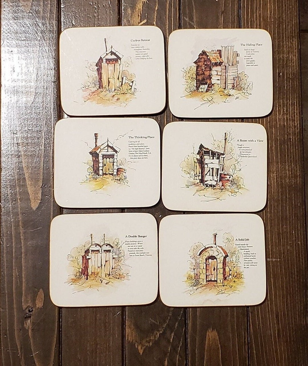 Vintage Dynasty Australian Coasters Set of Six, 6 Cork Back Coasters ...