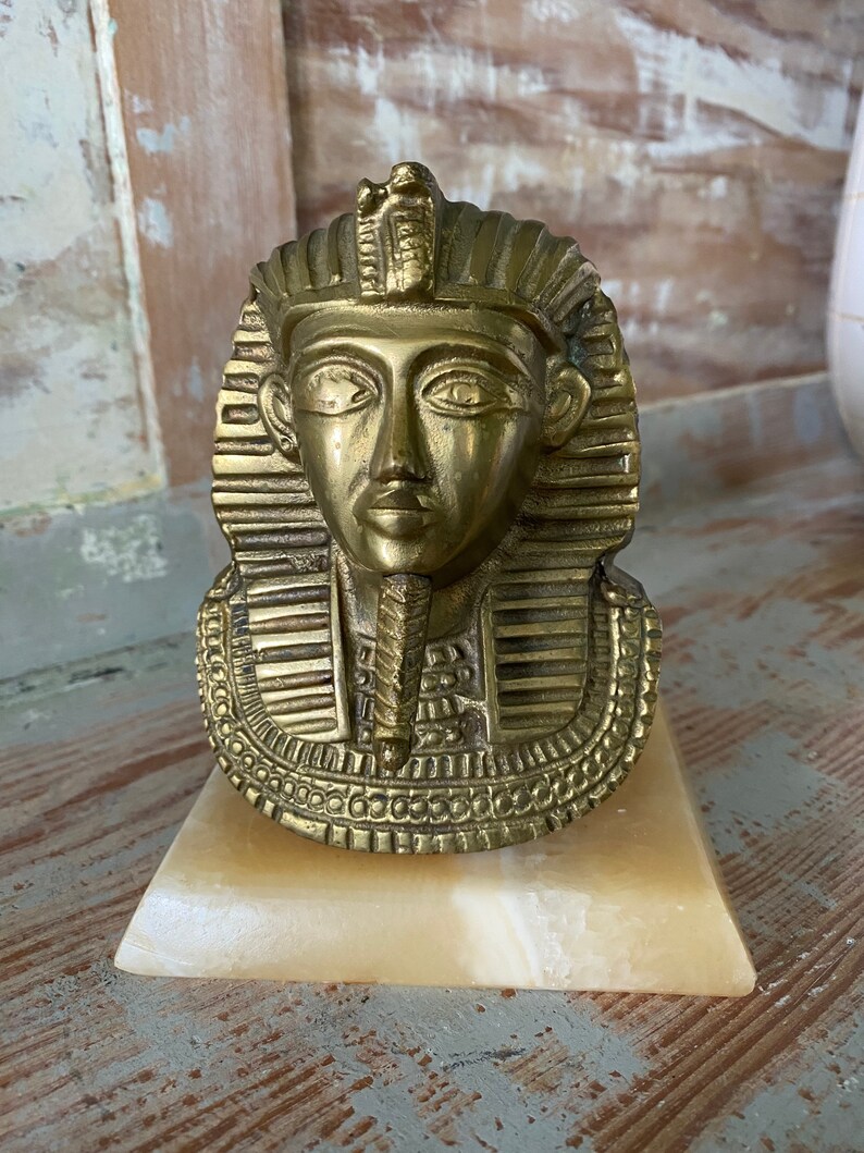 King Tut Bust on Marble Base Brass Egyptian King Tut - Etsy UK