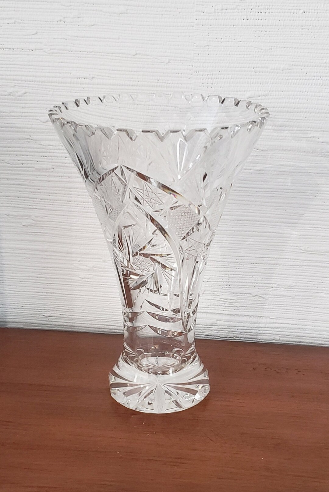 Vintage Pinwheel Crystal Vase, Sawtooth Notched Edge, Stars, Swirls ...