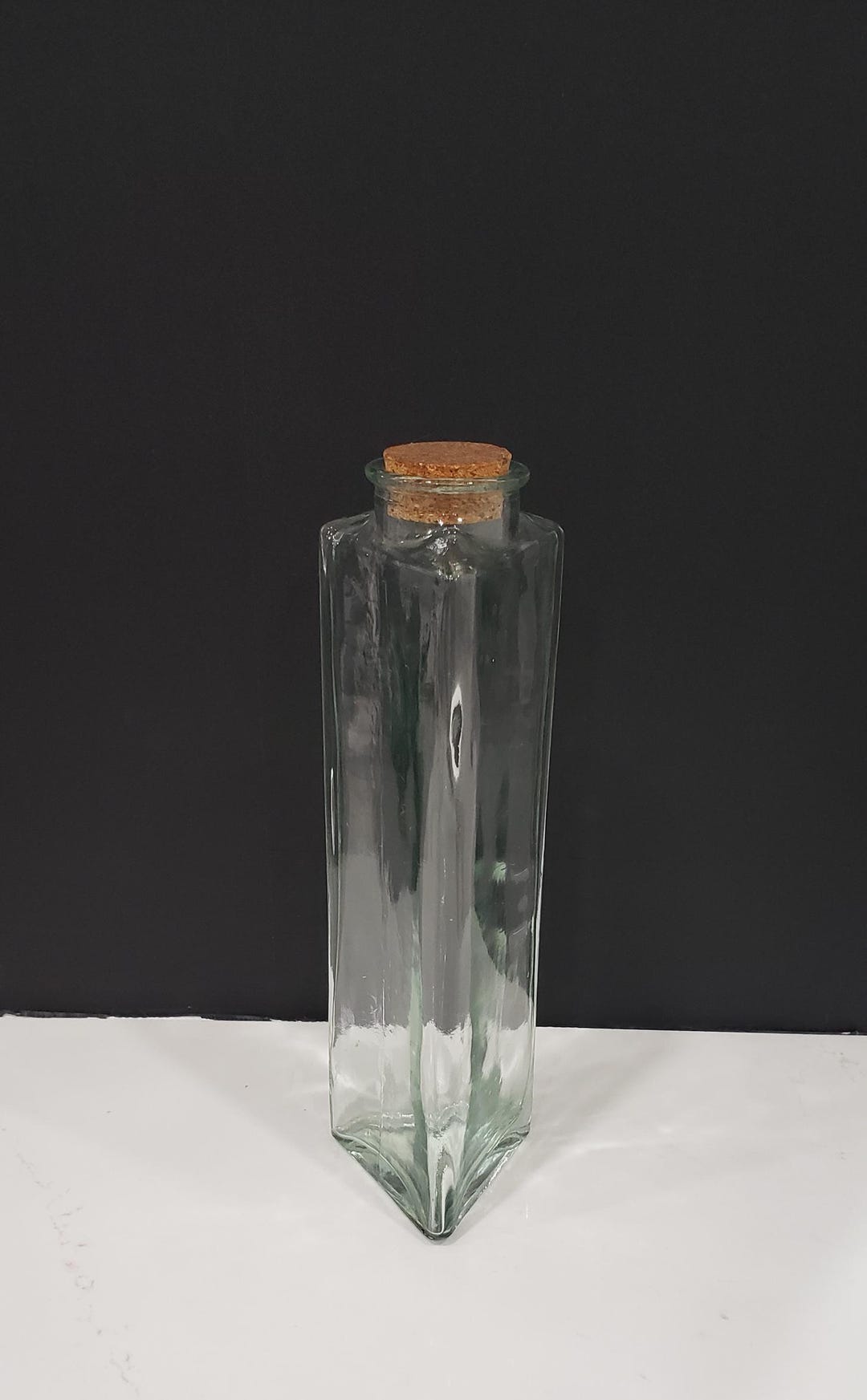 Green Glass Jar Triangle Shape, 3 Sided Triangular Green Glass Storage ...
