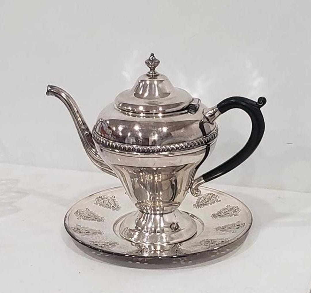 Vintage E.P Copper Lead Mounts 2665 Tea Pot With Viking Plate Round ...