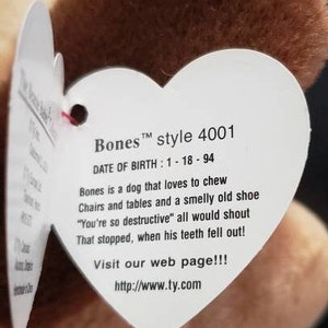 Ty Beanie Baby Bones the Dog Beanie Baby, Beanie Baby Bones With PVC ...