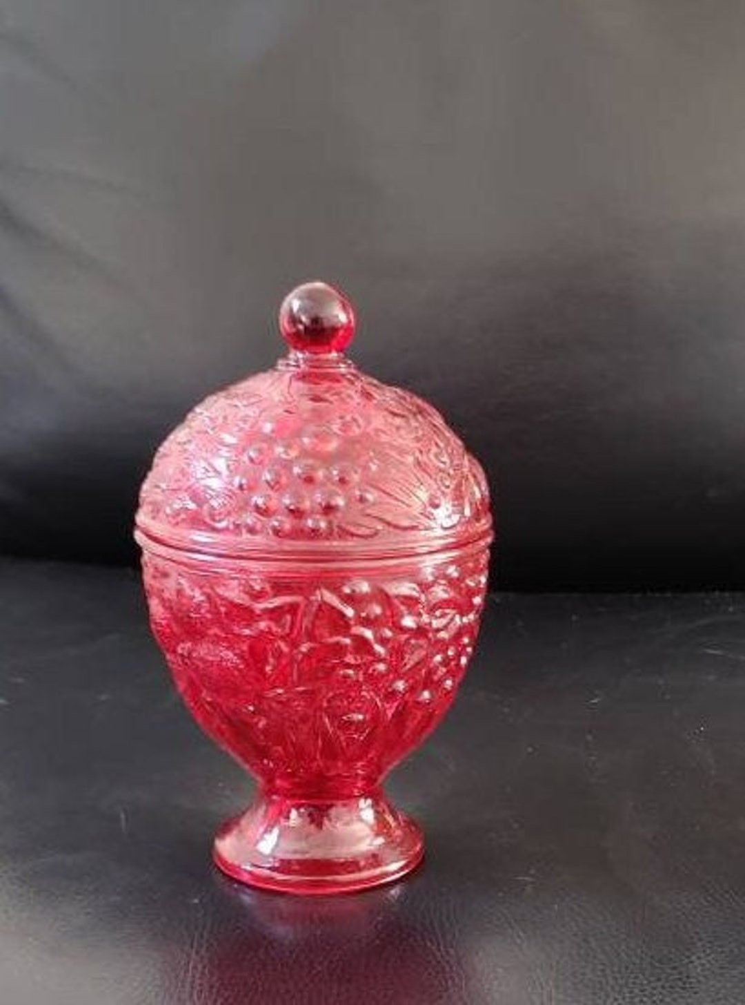 Avon Red Glass Candy Dish, Lidded Red Pedestal Glass Candy Holder, Avon ...