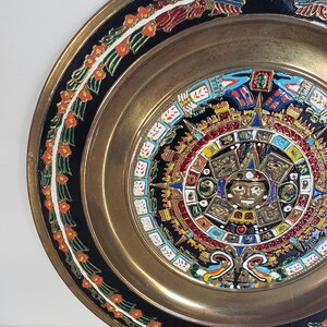 Vintage Brass Enamel Aztec Calendar Plate, Mexican Wall Decor (11 Inch ...