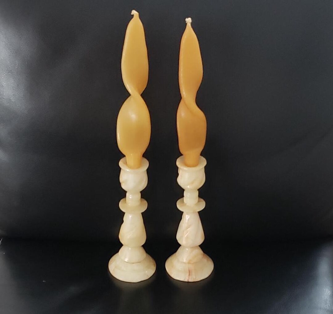 Vintage Carved Stone Candlestick Holders Pair, Two Onyx Candle Holders ...