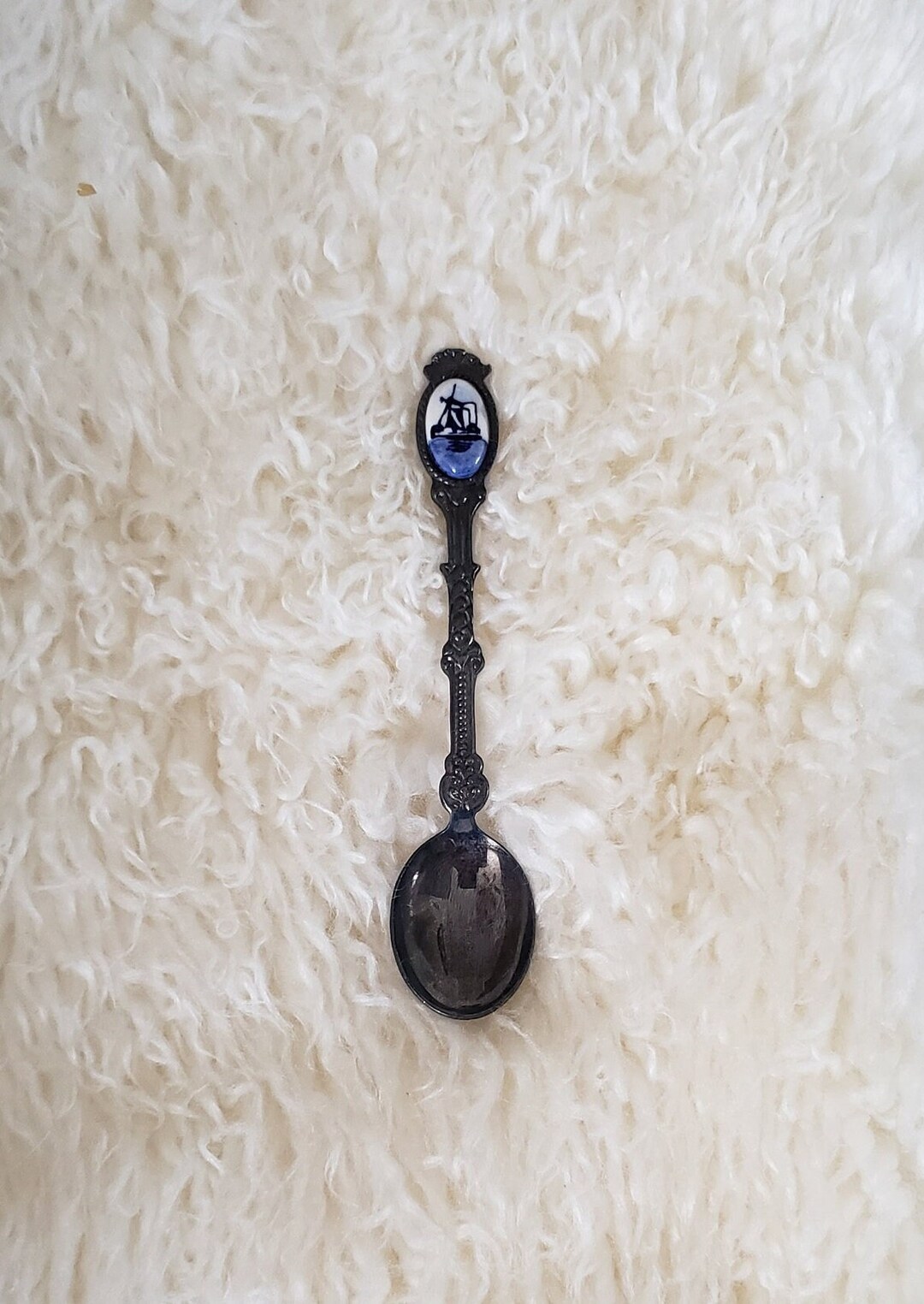 Vintage Dutch Souvenir Spoon With Ceramic Inlay Windmill, Silverplate ...
