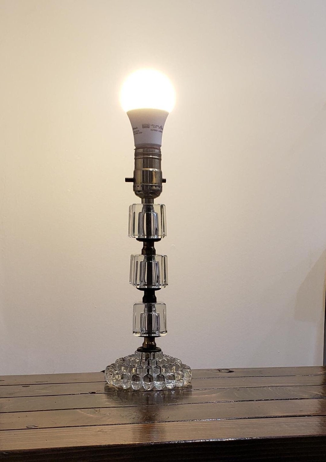 Vintage Stacked Glass Block Lamp With Hobnail Style Base, Vintage ...