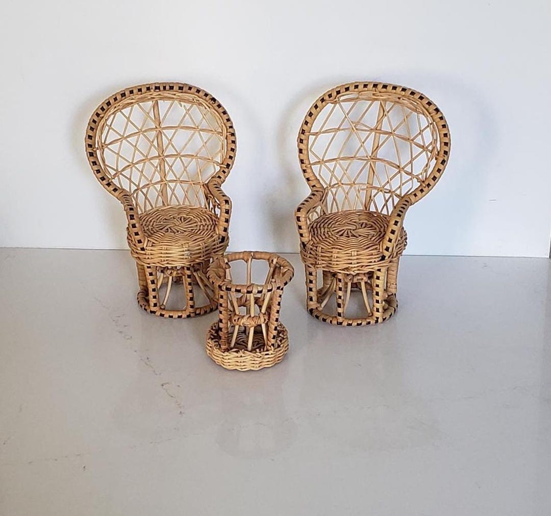 Wicker Dollhouse Furniture, Vintage Wicker Peacock Chairs and Table Set ...