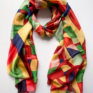 Silk Scarf With Block Color Ring Pattern, Lightweight Summer Wrap - Etsy