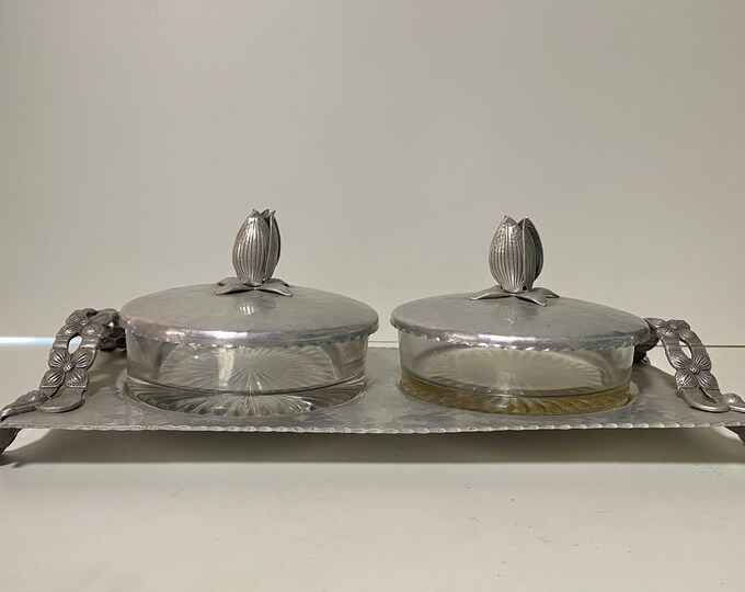 Vintage Rodney Kent Hammered Aluminum Chafing Stand and Lid With Pyrex ...