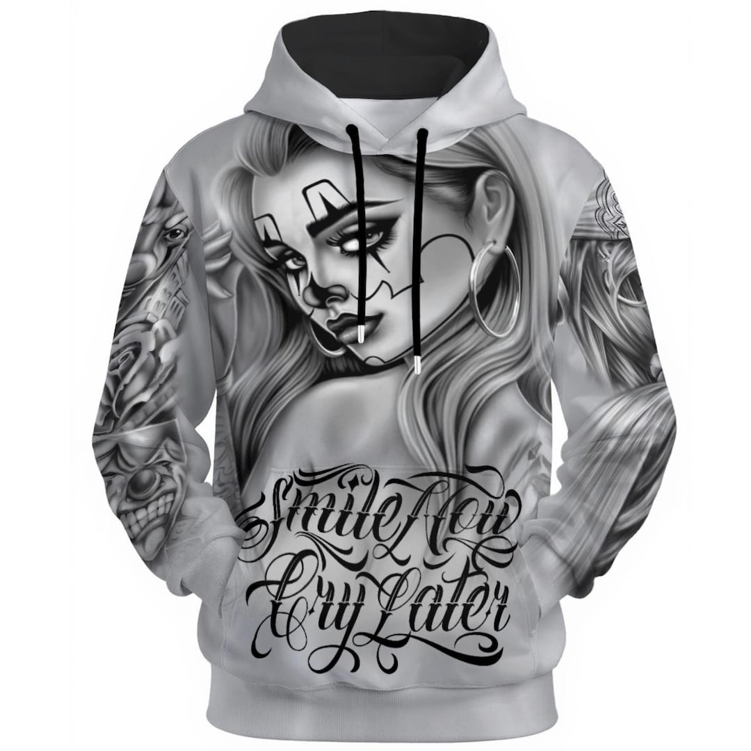Smile Now Cry Later Hoodie: Cholo Style Tattoo Art, 100% Cotton - Etsy