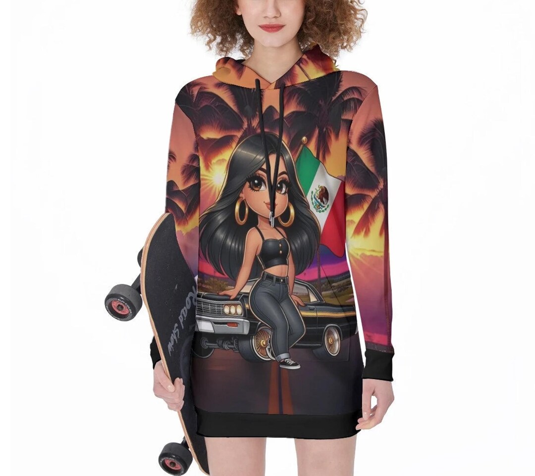 Unique Mexican Lowrider Girl Hoodie, All-over Print Heavy Fleece Thick ...