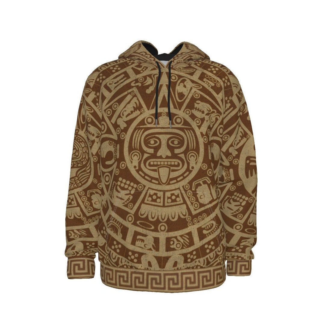 Nahuatl Jaguar Aztec Calander Hoodie, Graphic Print Sweatshirt, Men's ...