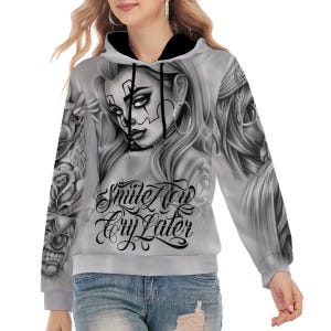 Smile Now Cry Later Hoodie: Cholo Style Tattoo Art, 100% Cotton - Etsy