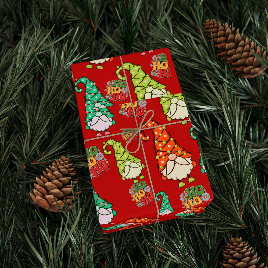 Vibrant Holiday Gnomes Wrapping Paper, Festive Gift Wrap - Etsy