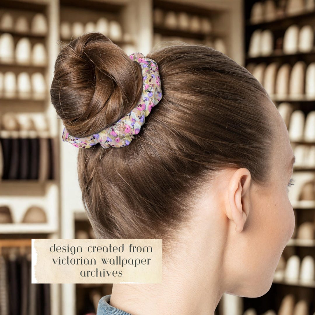 Vintage Floral Scrunchie: Boho Hair Tie, Soft Polyester - Etsy