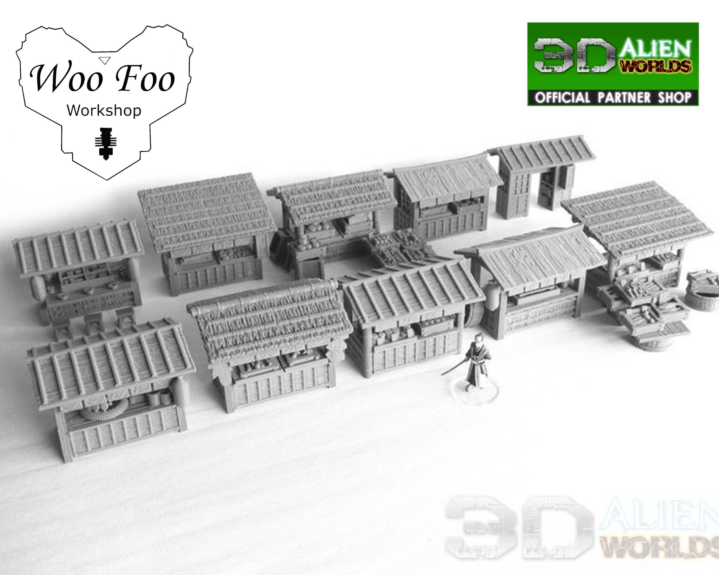 Samurai Market Stalls 28mm 3D Printed Gaming Terrain - 3D Alien Worlds ...
