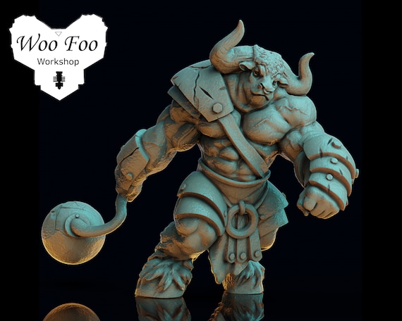 Minotaur Brute With Flail 3D Printed in Resin 32mm Fantasy - Etsy Finland