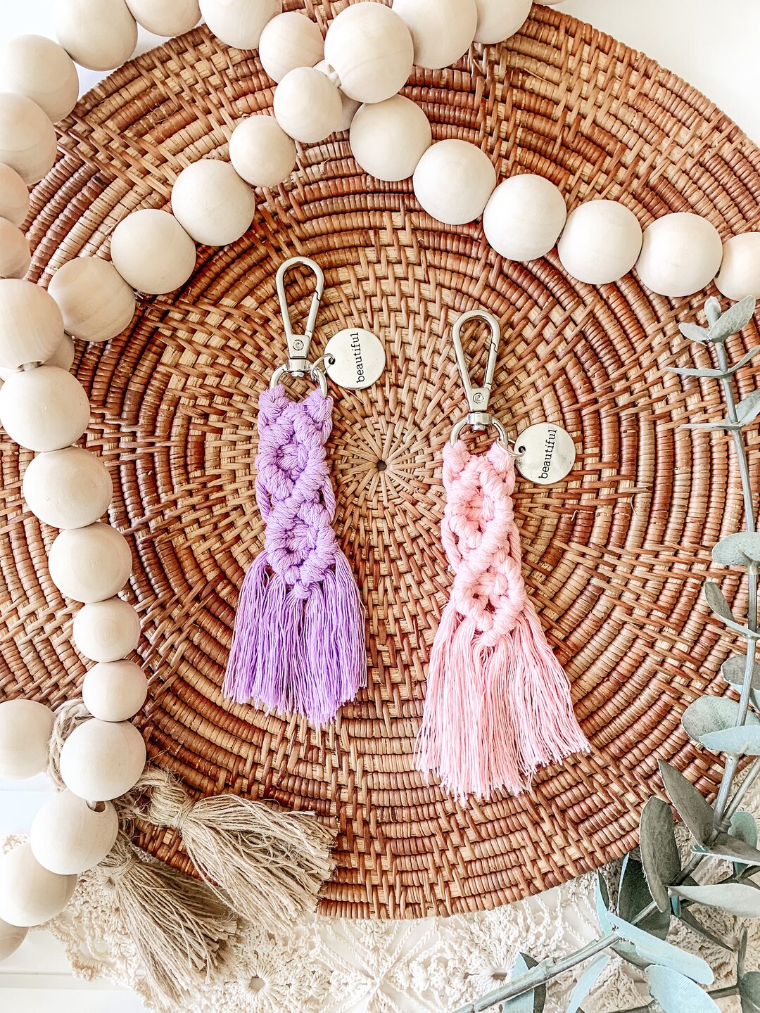 Girly Tones Charmed Macrame Key Chains - Etsy