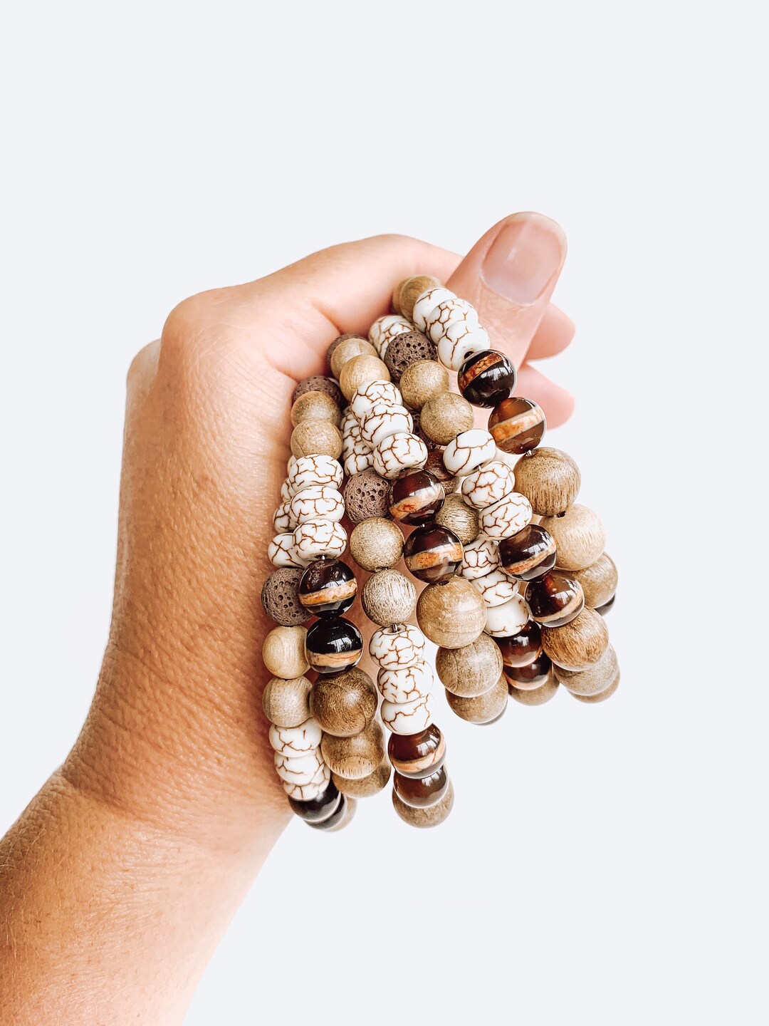 Wood & Natural Striped Agate Diffuser Bracelet - Etsy