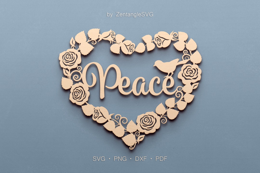 Peace Svg Heart. Digital SVG PNG DXF for Laser Cut, Paper Cut, Cricut ...