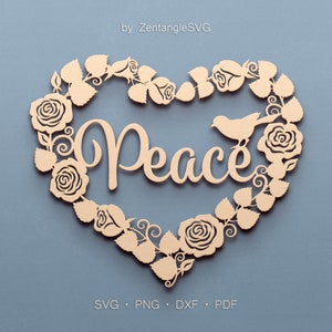 Peace Svg Heart. Digital SVG PNG DXF for Laser Cut, Paper Cut, Cricut ...