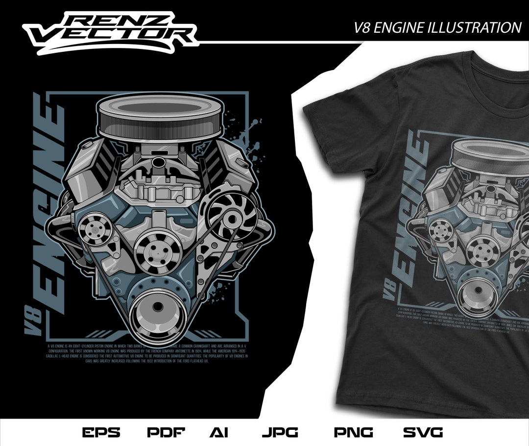 V8 Engine T-shirt, Engine Vector, T-shirt V8 Engine, V8 Engine Vector ...
