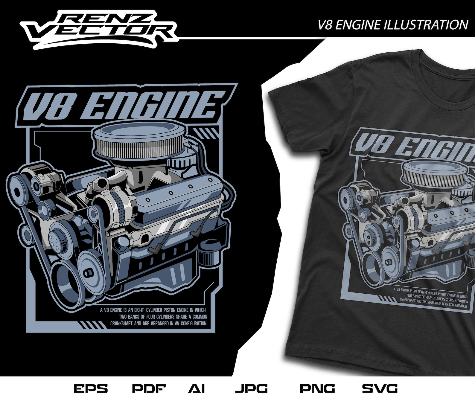 V8 Engine T-shirt Vector Art (digital Download) - Etsy