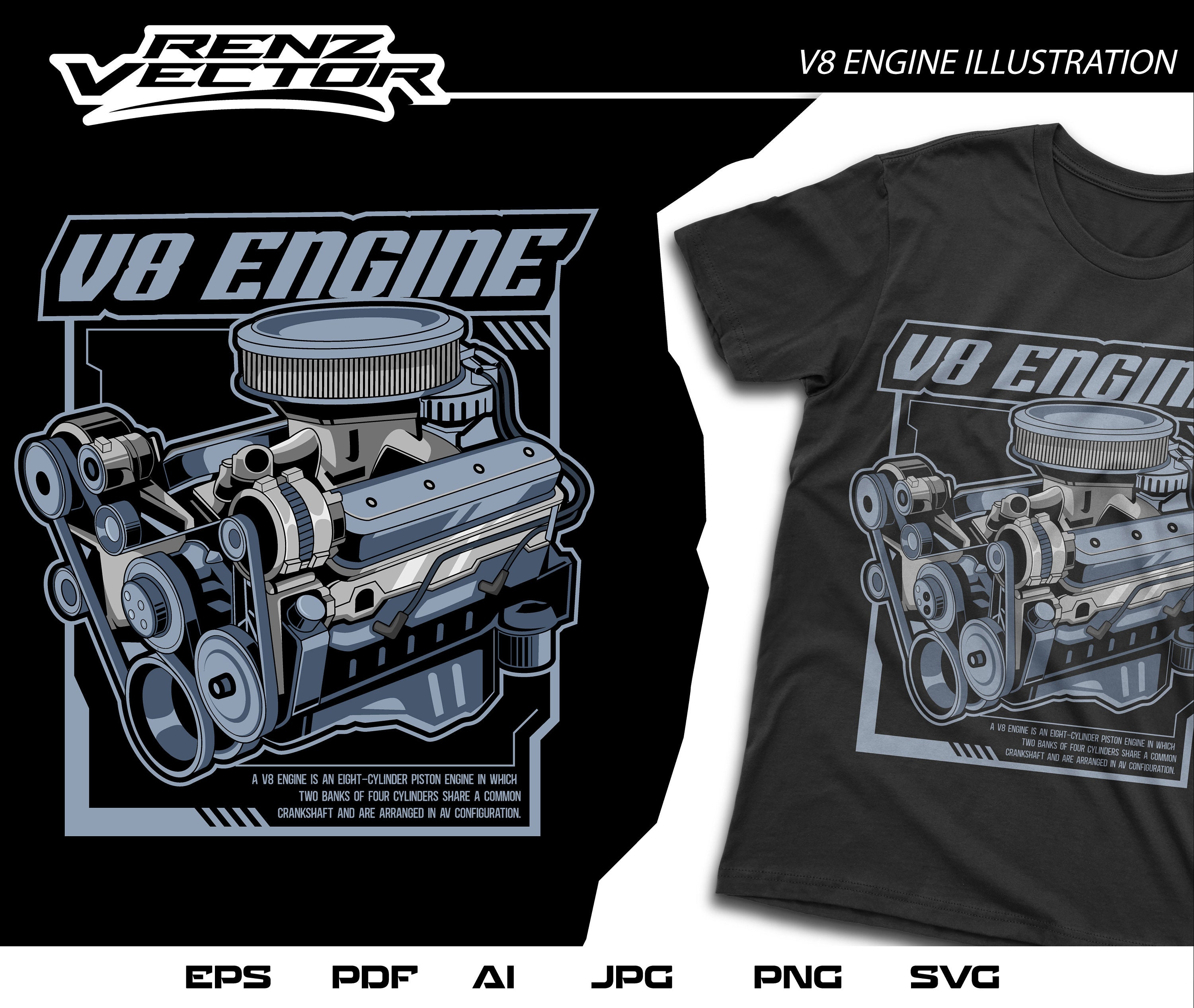 V8 Engine T-shirt Vector Art (digital Download) - Etsy