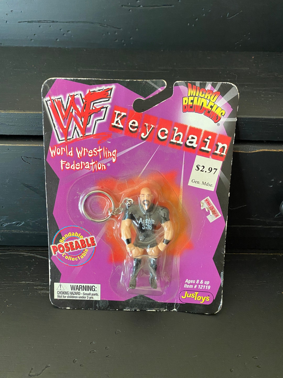 New Old Stock WWF Micro Bend-ems Stone Cold Steve Austin Keychain ...