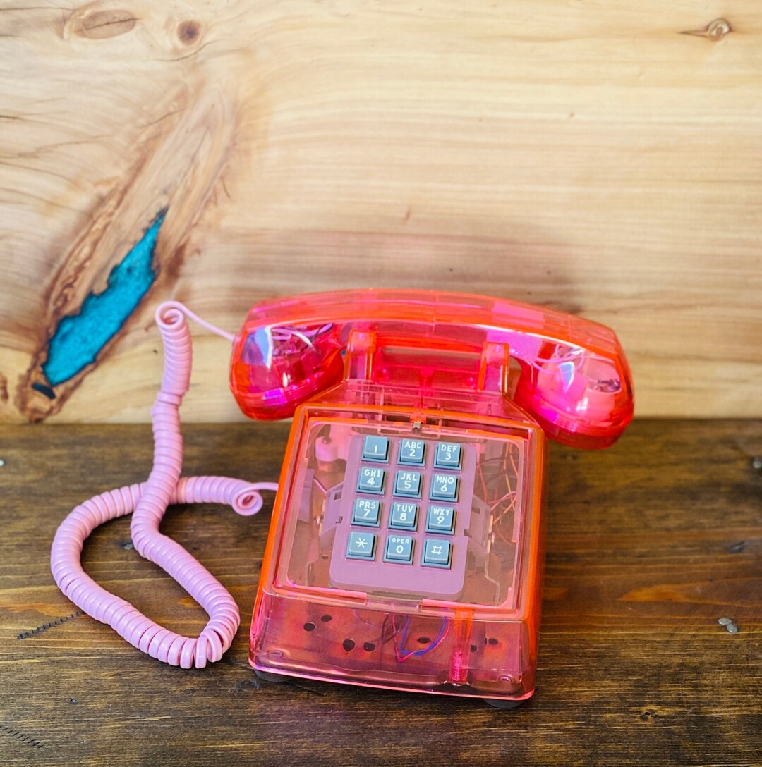 Vintage 1980s Clear Translucent Hot Pink Acrylic Tabletop Touch Tone ...