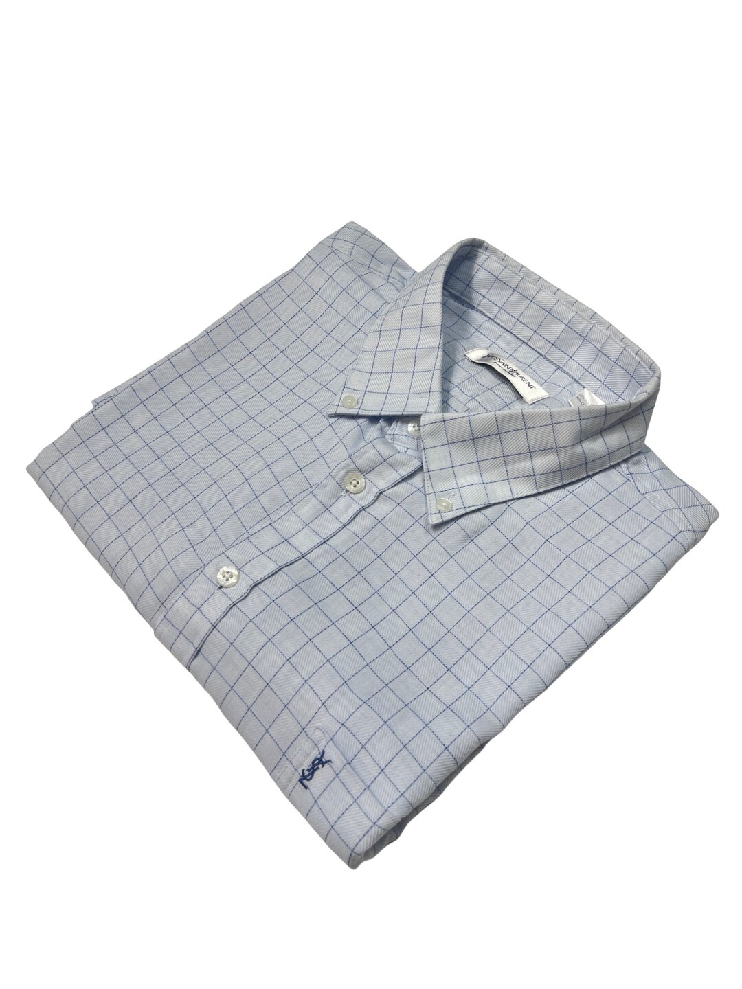 Vintage Yves Saint Laurent Baby Blue Button Shirt Small Logo Men's XXL ...