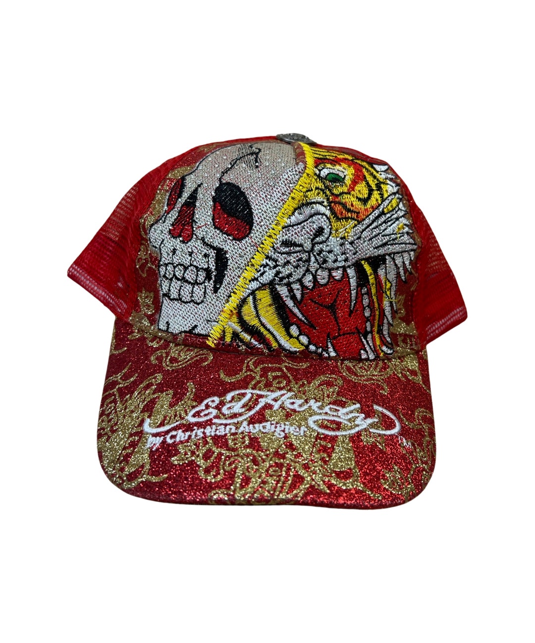 Ed Hardy Skul Tiger Rhinestones Logo Tracker Cap Red Color - Etsy