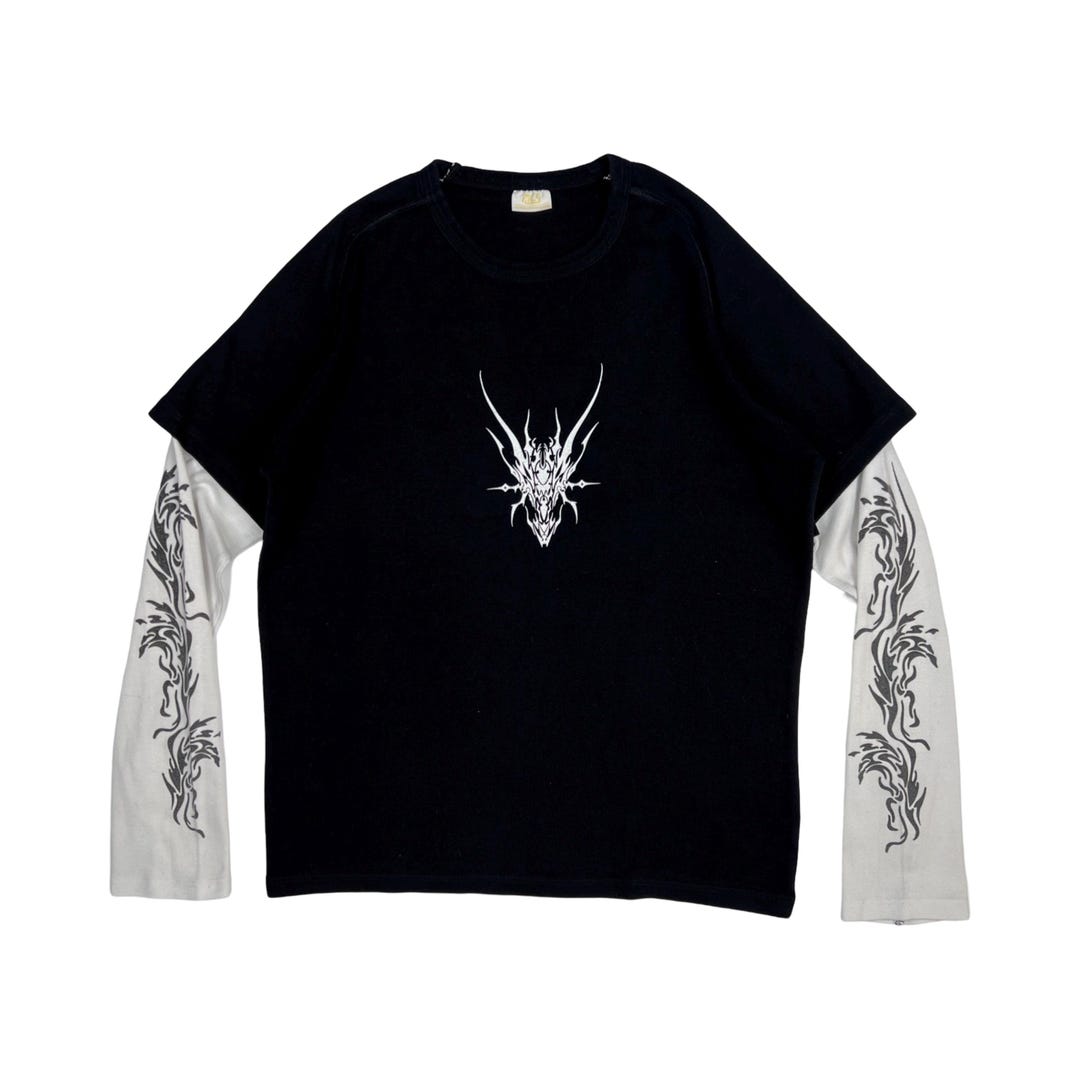 Crazy Y2K Opium Style Tribal Long Sleeve Shirt Black White - Etsy UK