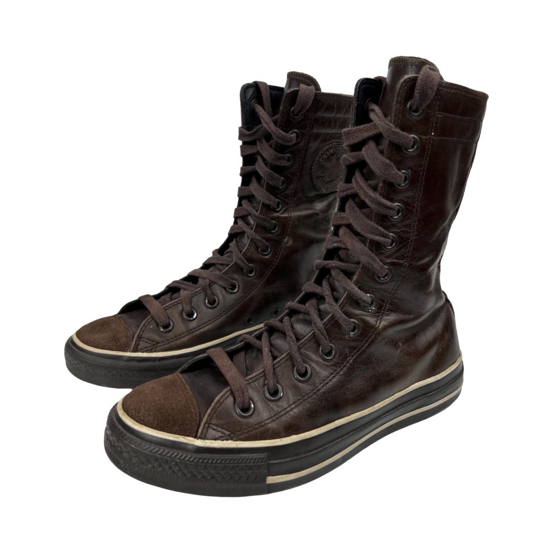 Y2K Converse High Moto Biker Boots Leather Rare Brown Leather Sneakers ...