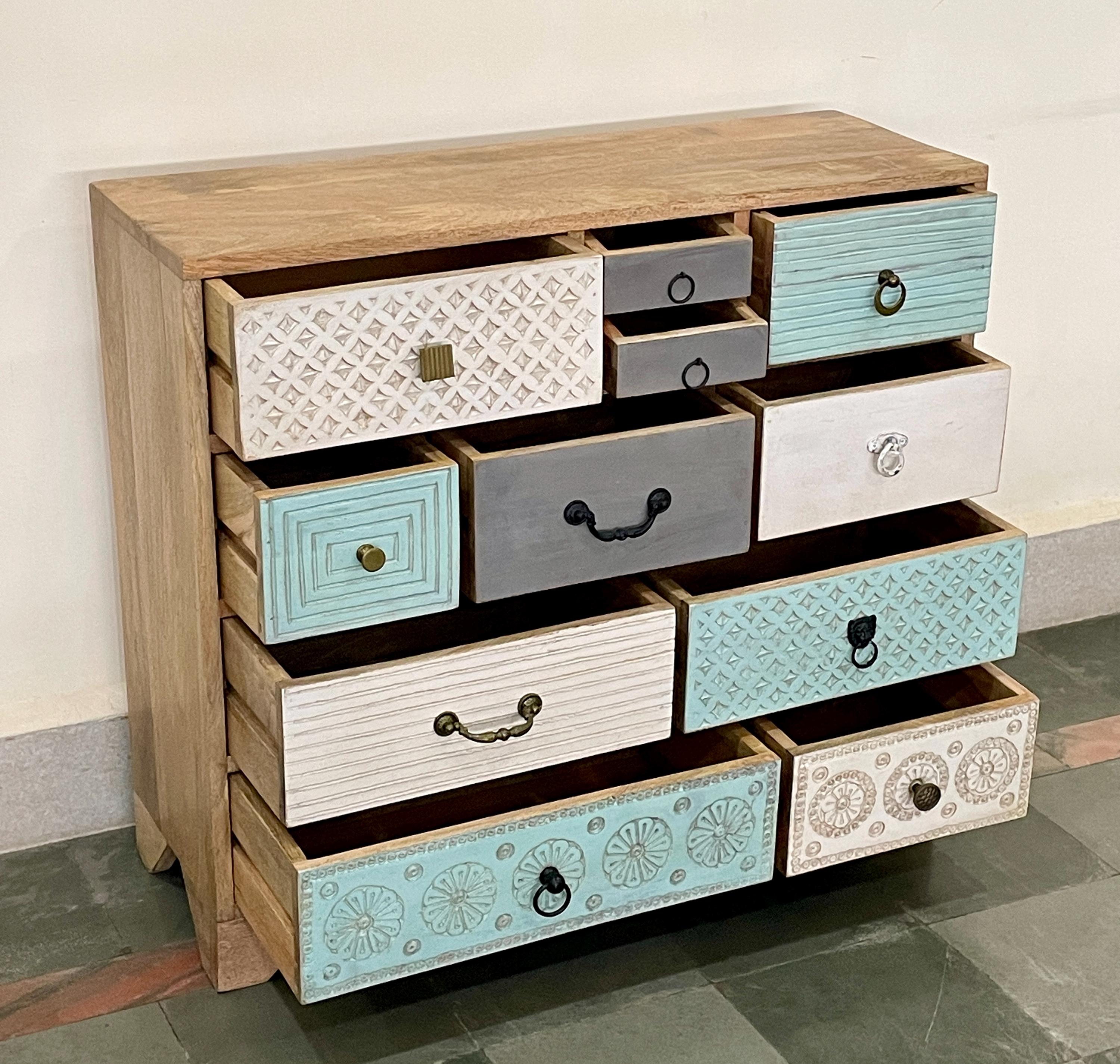 Wooden Carved Hand Painted 11 Drawer Cabinet Chest of Drawers With Free ...
