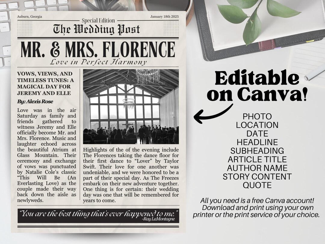 Editable Wedding Newspaper Article | Custom Marriage Announcement ...