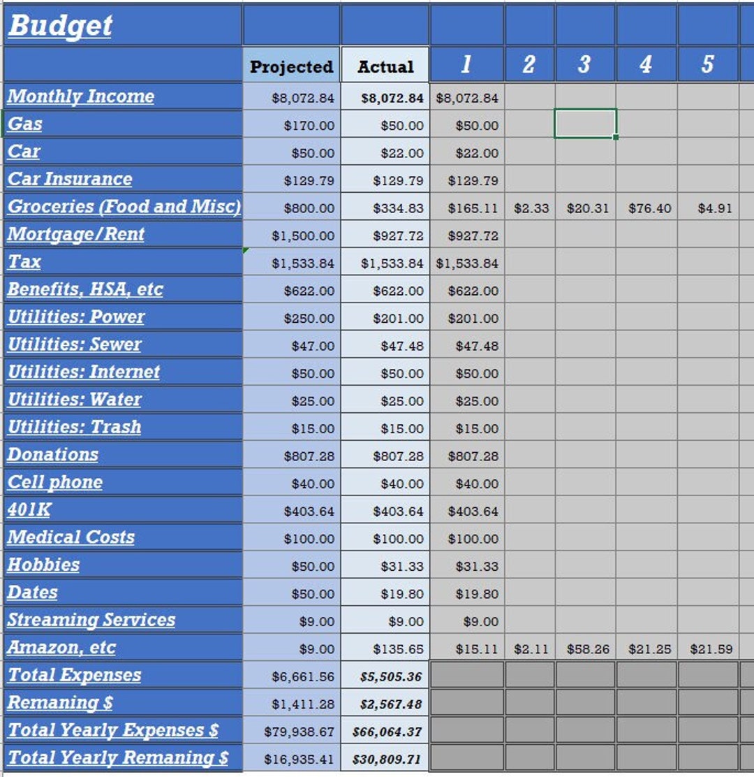 Monthly Budget Spreadsheet for Family - Cool Blue/grey - Etsy